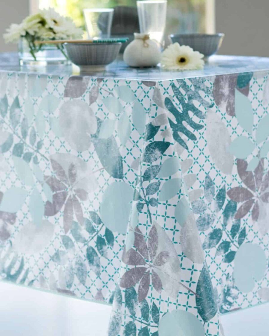 Nappe Toile Cirée Vegetal Mix Aqua - Tissus et Nappes Westeel
